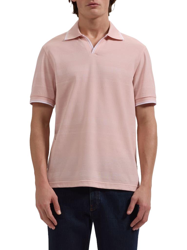 BUGATCHI textured stripe johnny collar polo